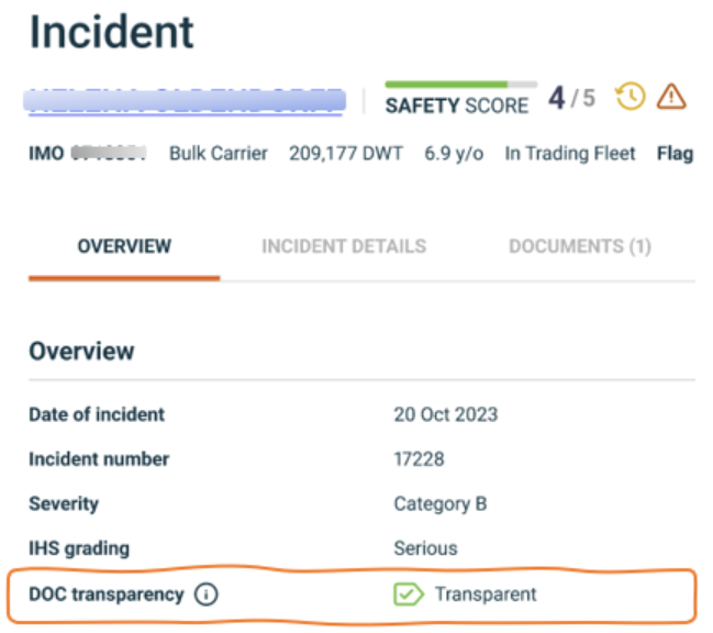 Safety Score - Incident transparency - DOC Subscore